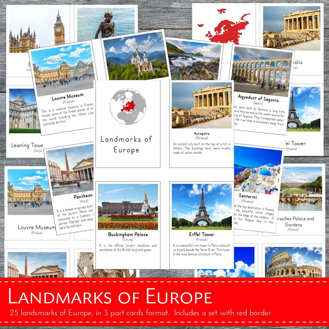 Landmarks of Europe Montessori 3 Part Cards and Fact Cards - Etsy