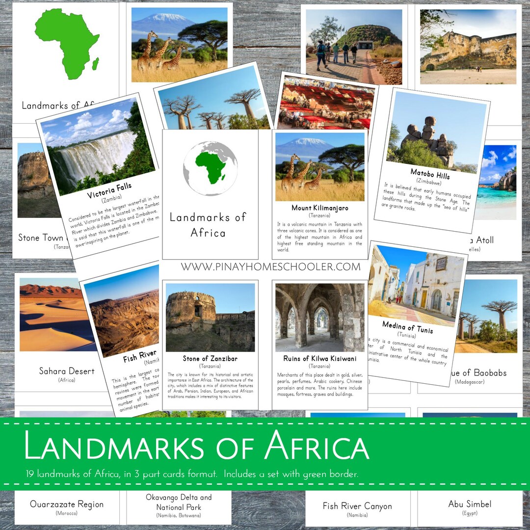 Landmarks of Africa Montessori 3 Part Cards and Fact Cards - Etsy