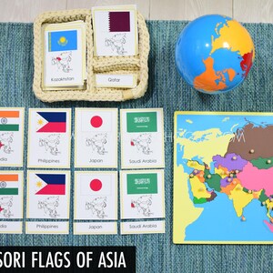 Montessori Asian Flags in 3 Part Cards and Blackline Masters - Etsy