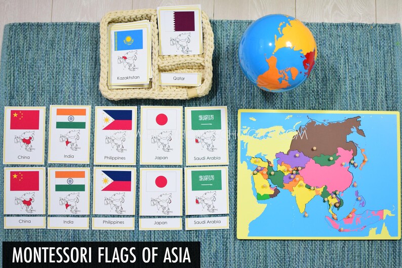 Montessori Asian Flags in 3 Part Cards and Blackline Masters - Etsy