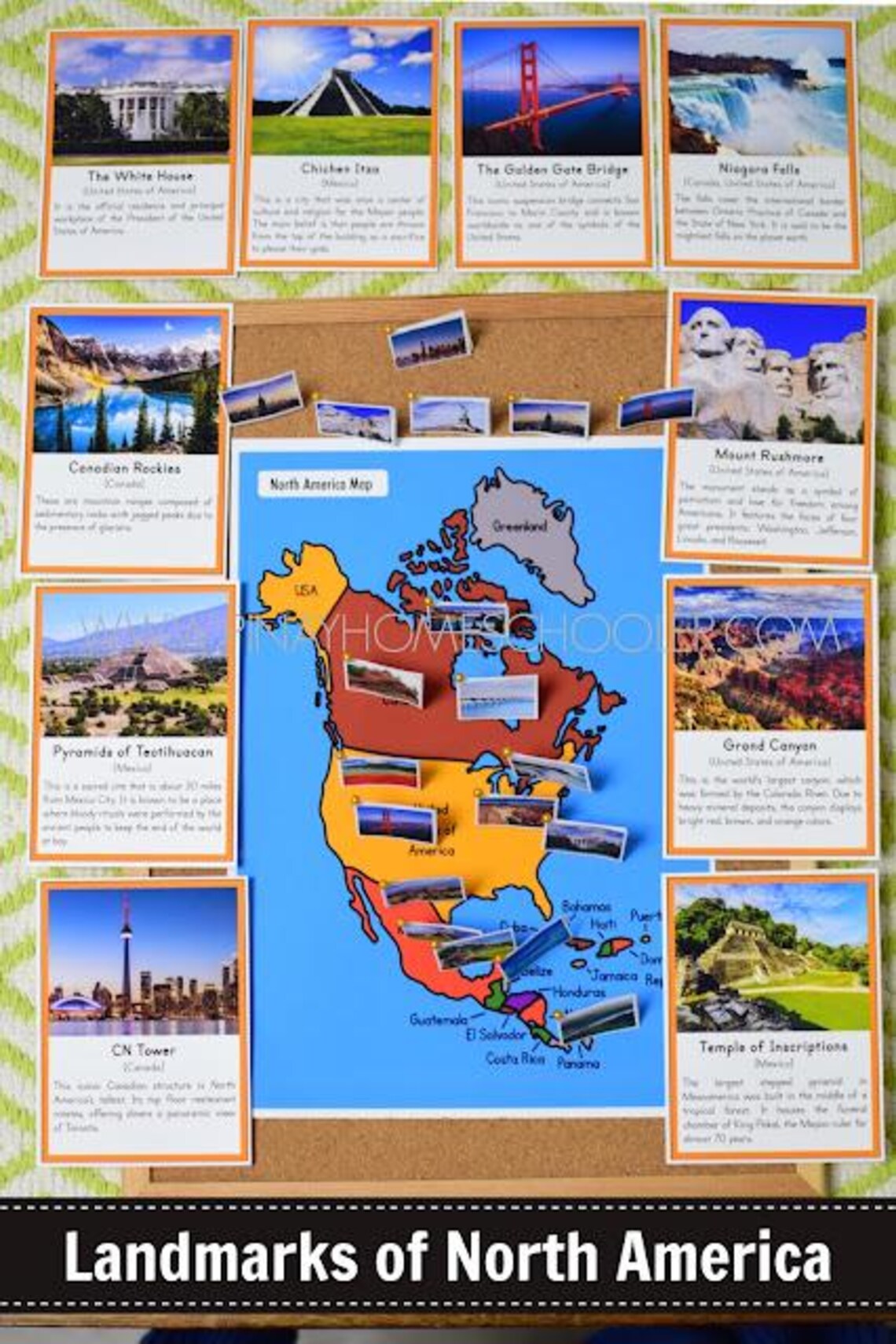Landmarks of North America Montessori 3 Part Cards and Fact Cards - Etsy