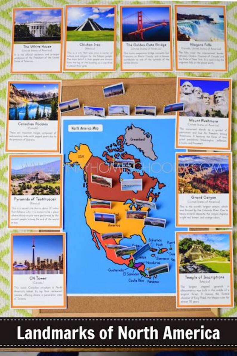Landmarks of North America Montessori 3 Part Cards and Fact Cards - Etsy