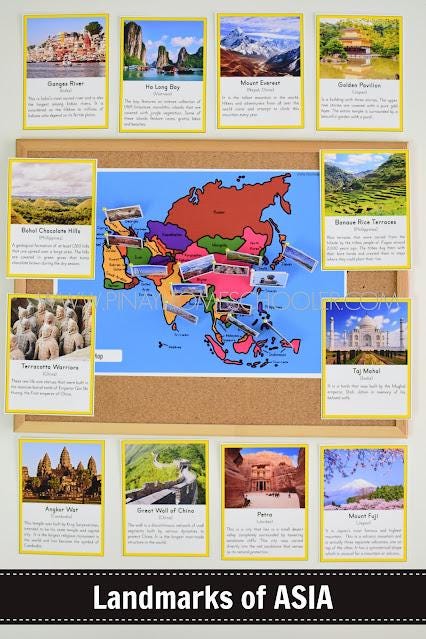 Landmarks of Asia Montessori 3 Part Cards - Etsy