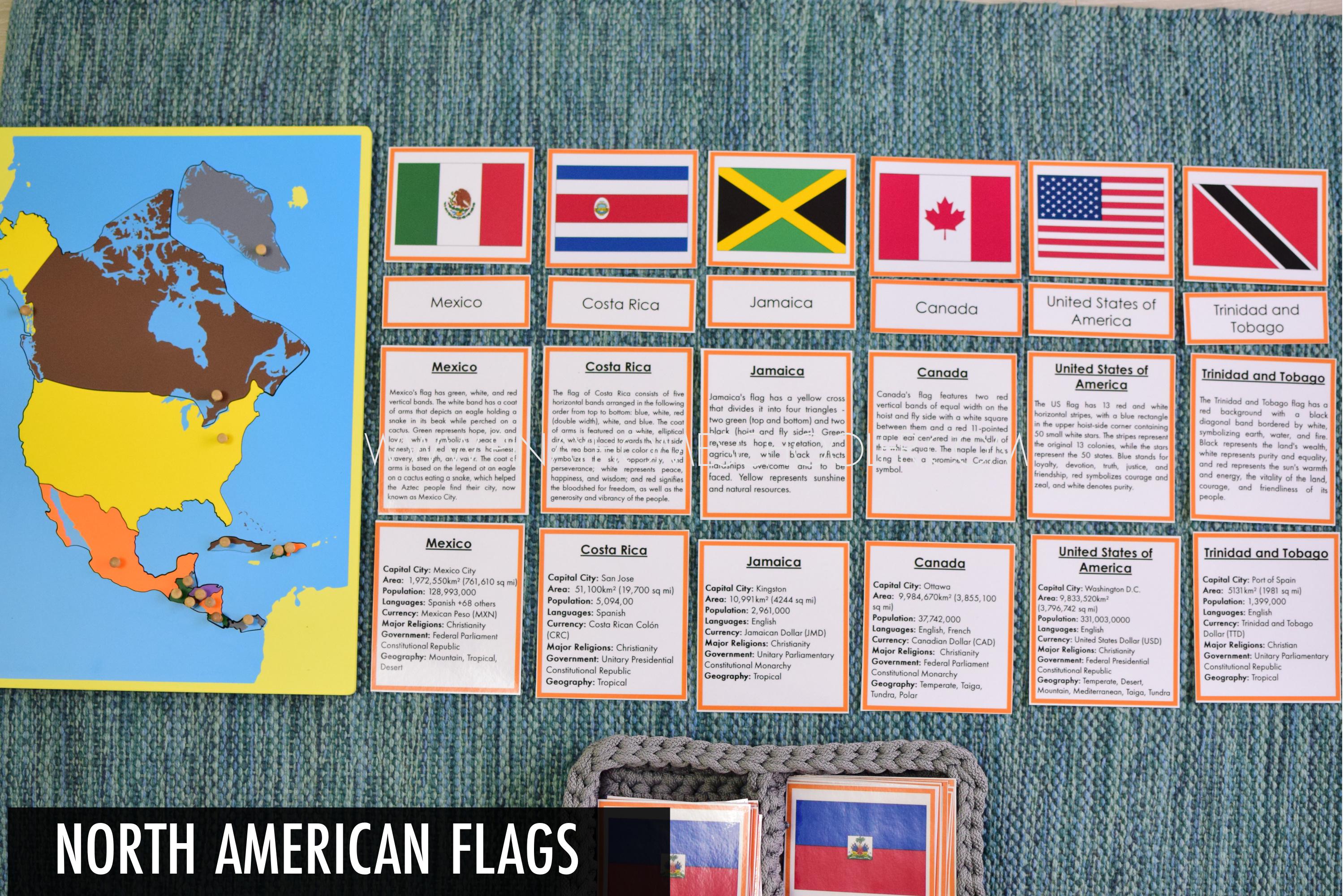 North American Flags Montessori 3 Part Cards - Etsy