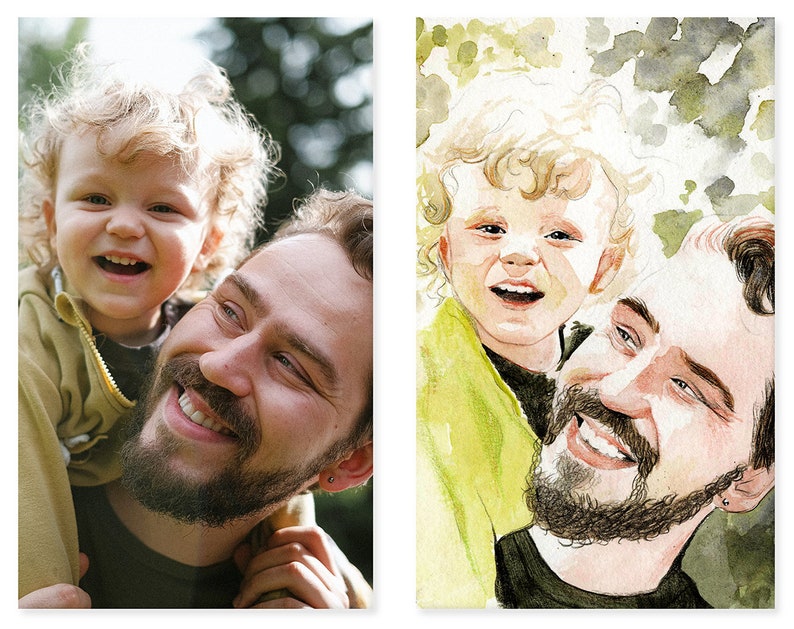 Personalized Family Portrait, Custom Watercolor Illustration From Photo ...