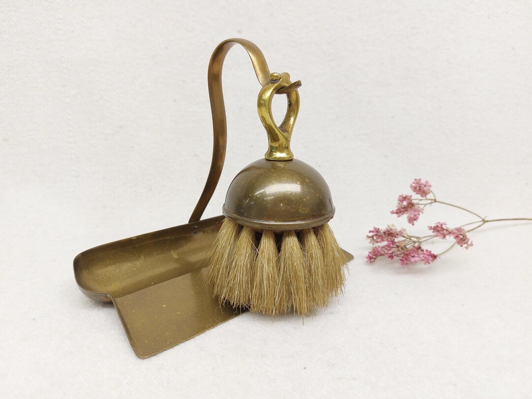 Vintage Desktop Brass Dustpan Brush Desk Decor Home Office Crumb Tray ...
