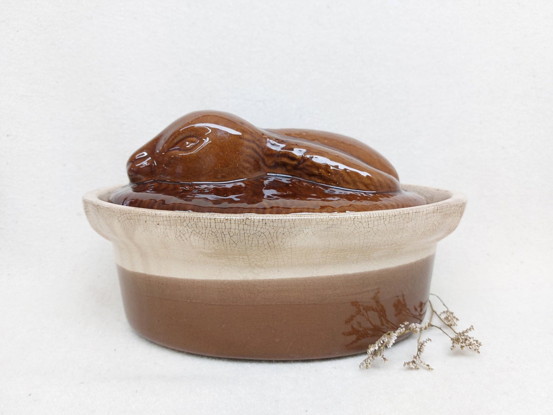 Old Emile Henry Bunny Oven Dish Crazing Brown Ceramic Lidded Oven Tray ...