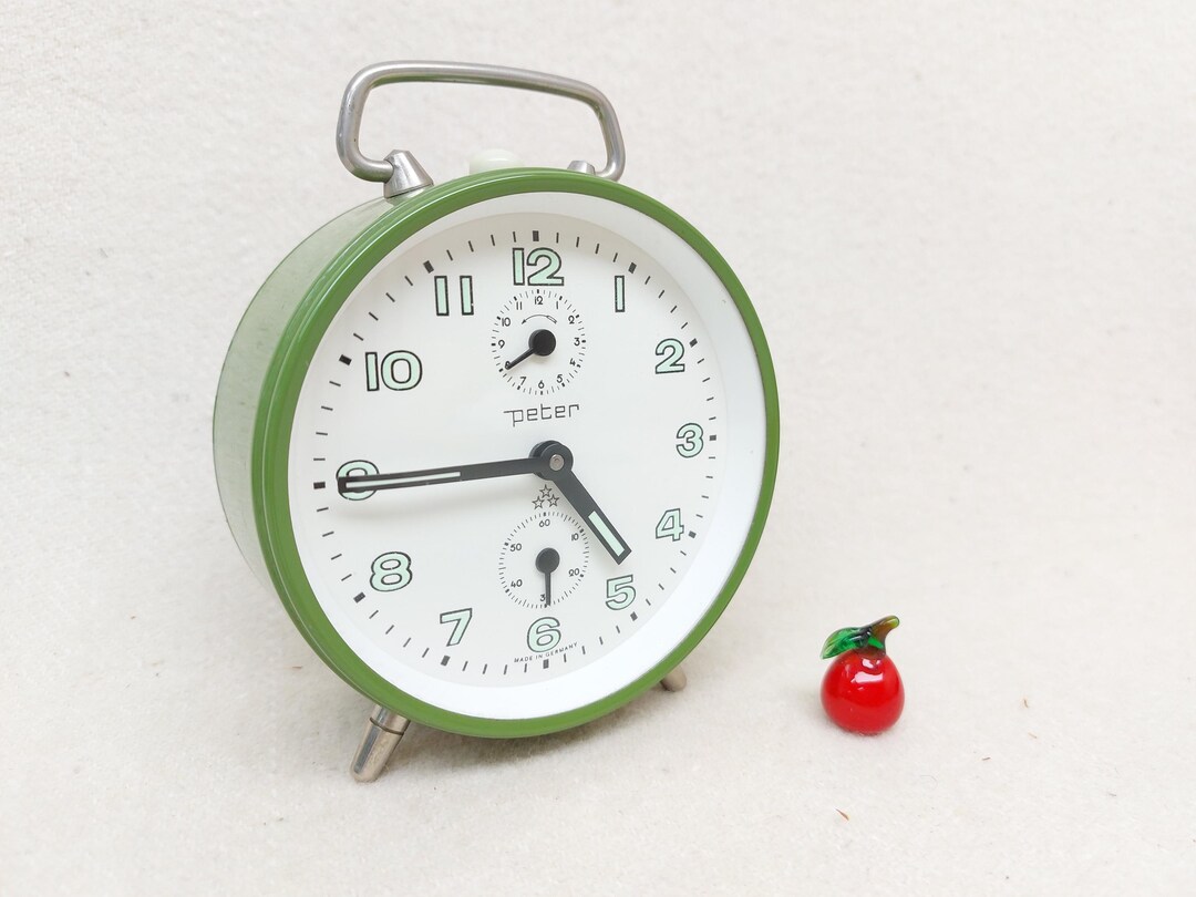 Peter Vintage Clock Germany Olive Green Khaki Glow in the Dark Numbers ...