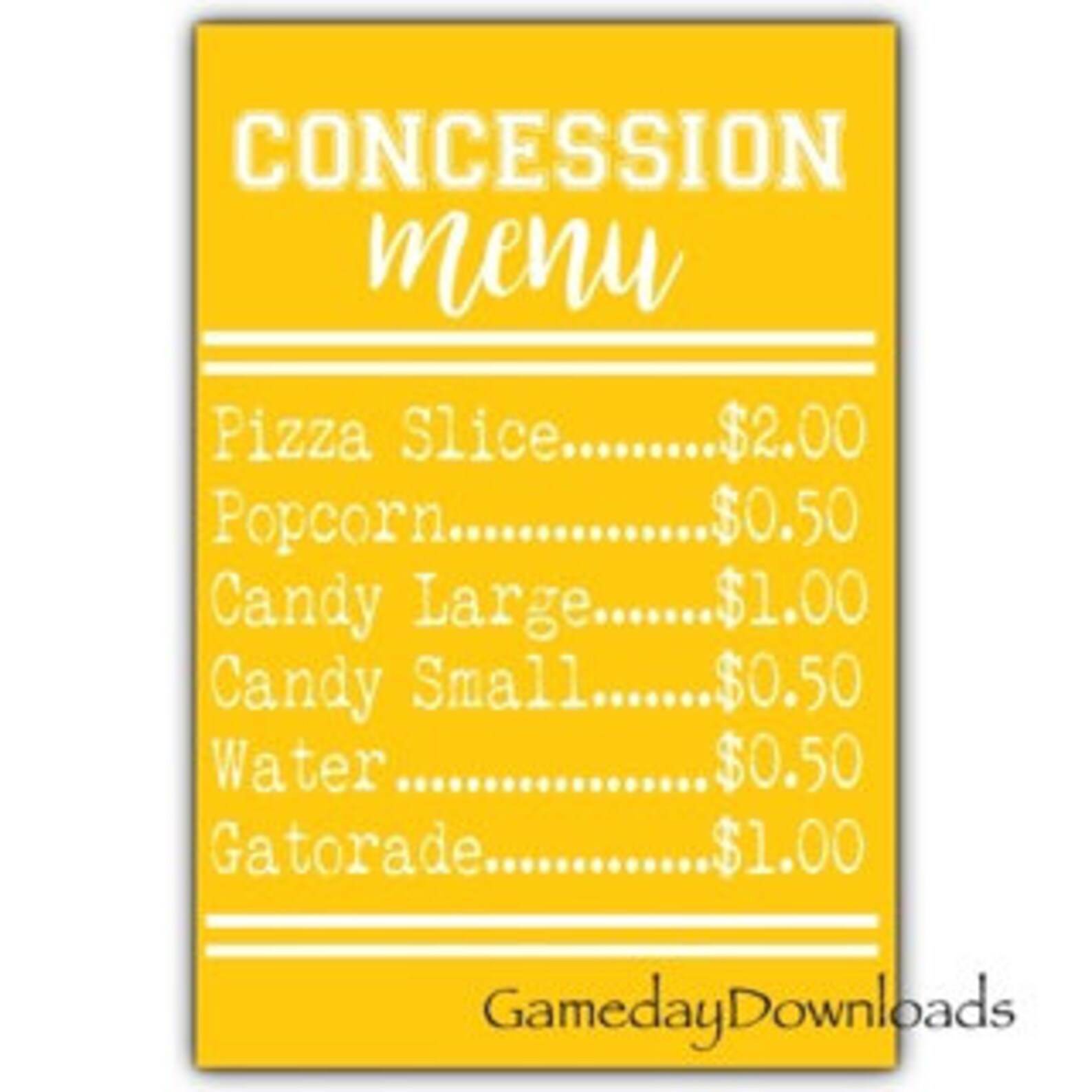 DIGITAL Yellow Concessions Menu Sports Tailgate Food Sign Football ...