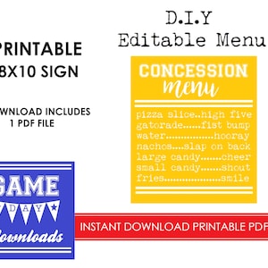 DIGITAL Concessions Menu EDITABLE Sports Party Tailgate Instant ...