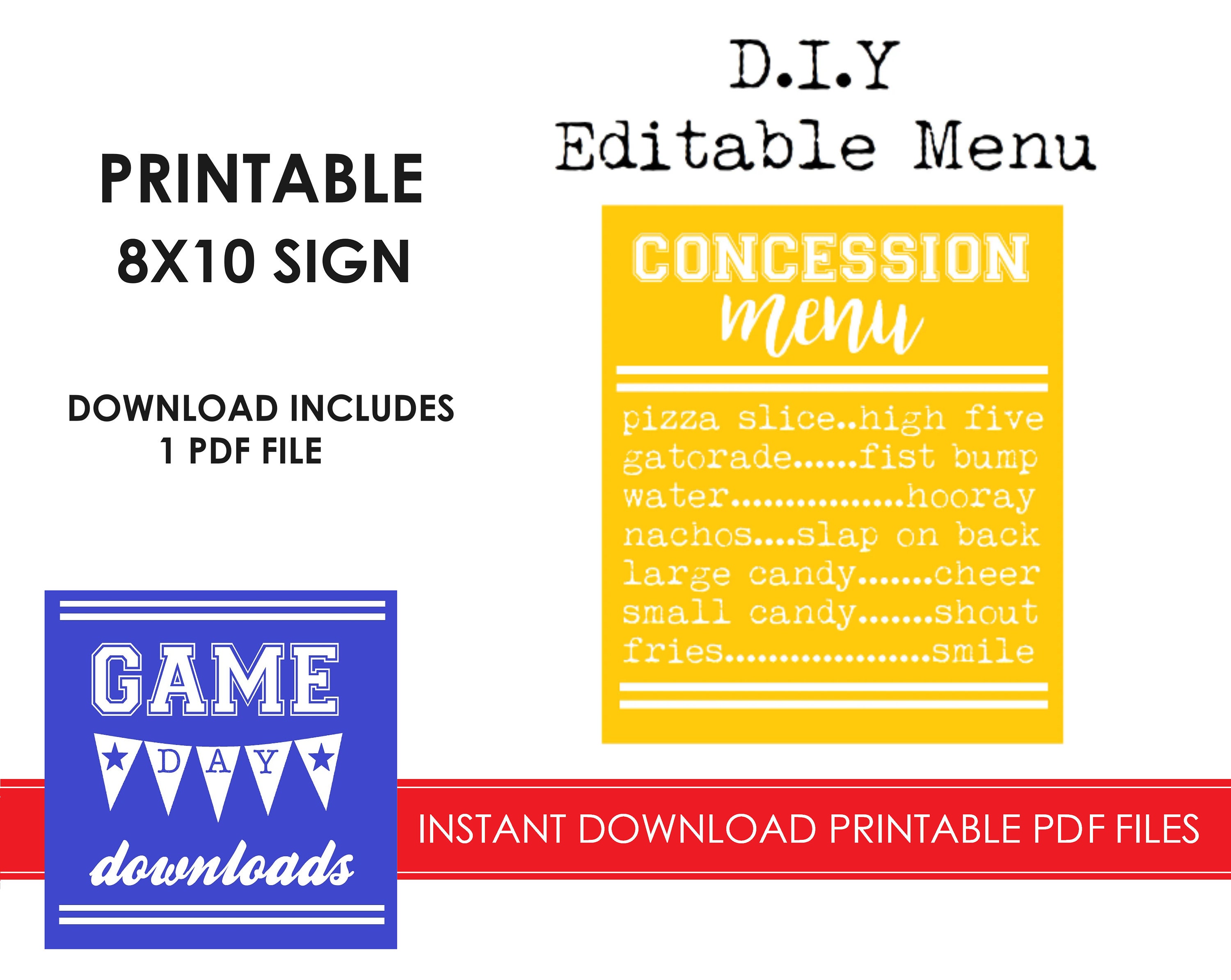 DIGITAL Concessions Menu EDITABLE Sports Party Tailgate Instant ...