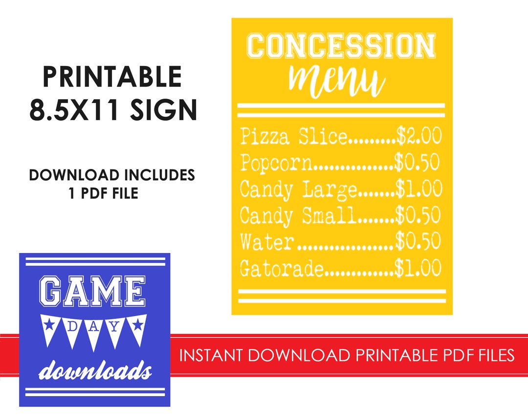 DIGITAL Yellow Concessions Menu Sports Tailgate Food Sign Football ...
