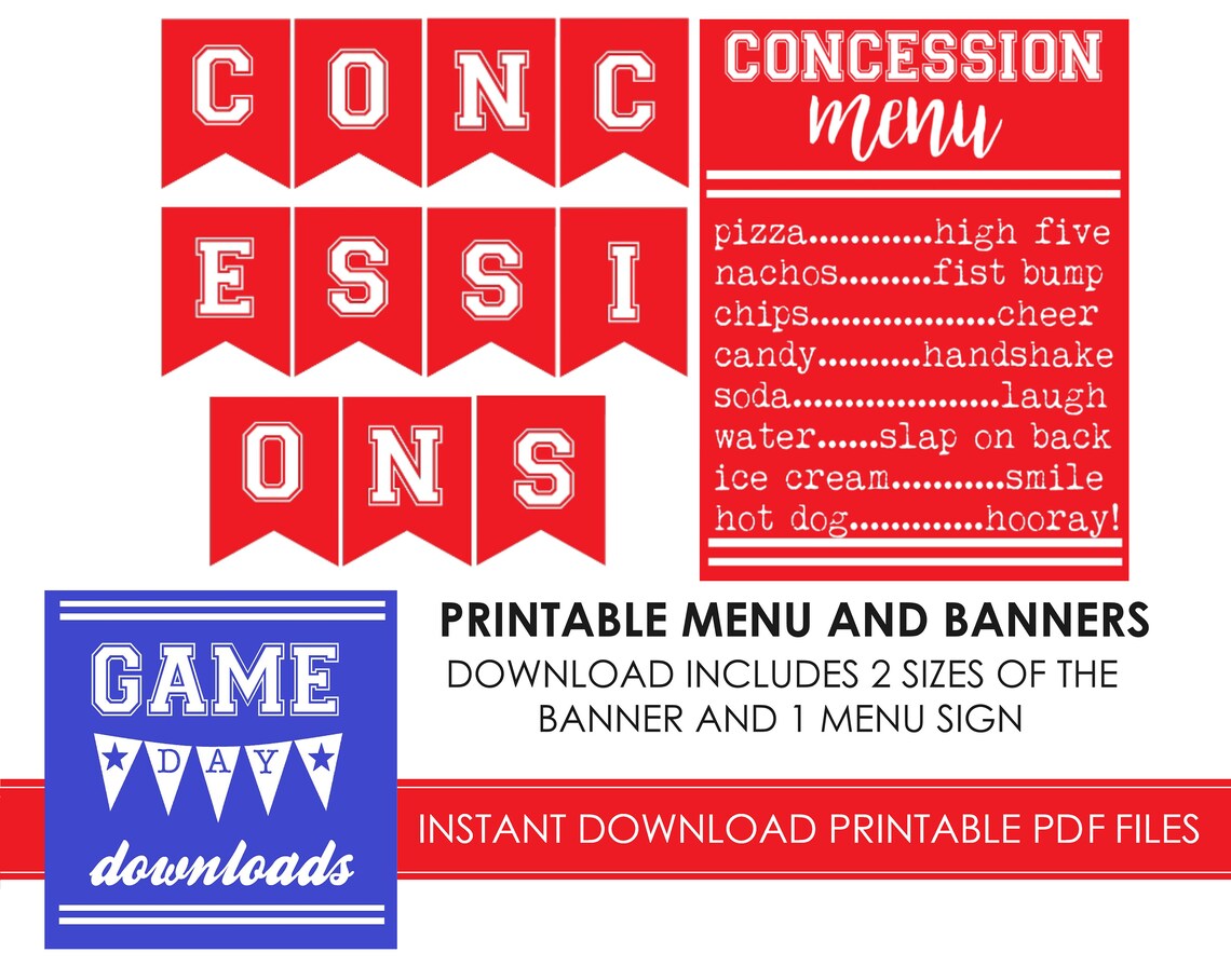 DIGITAL Red Concessions Banner and Menu Sign Poster Sports Decoration ...
