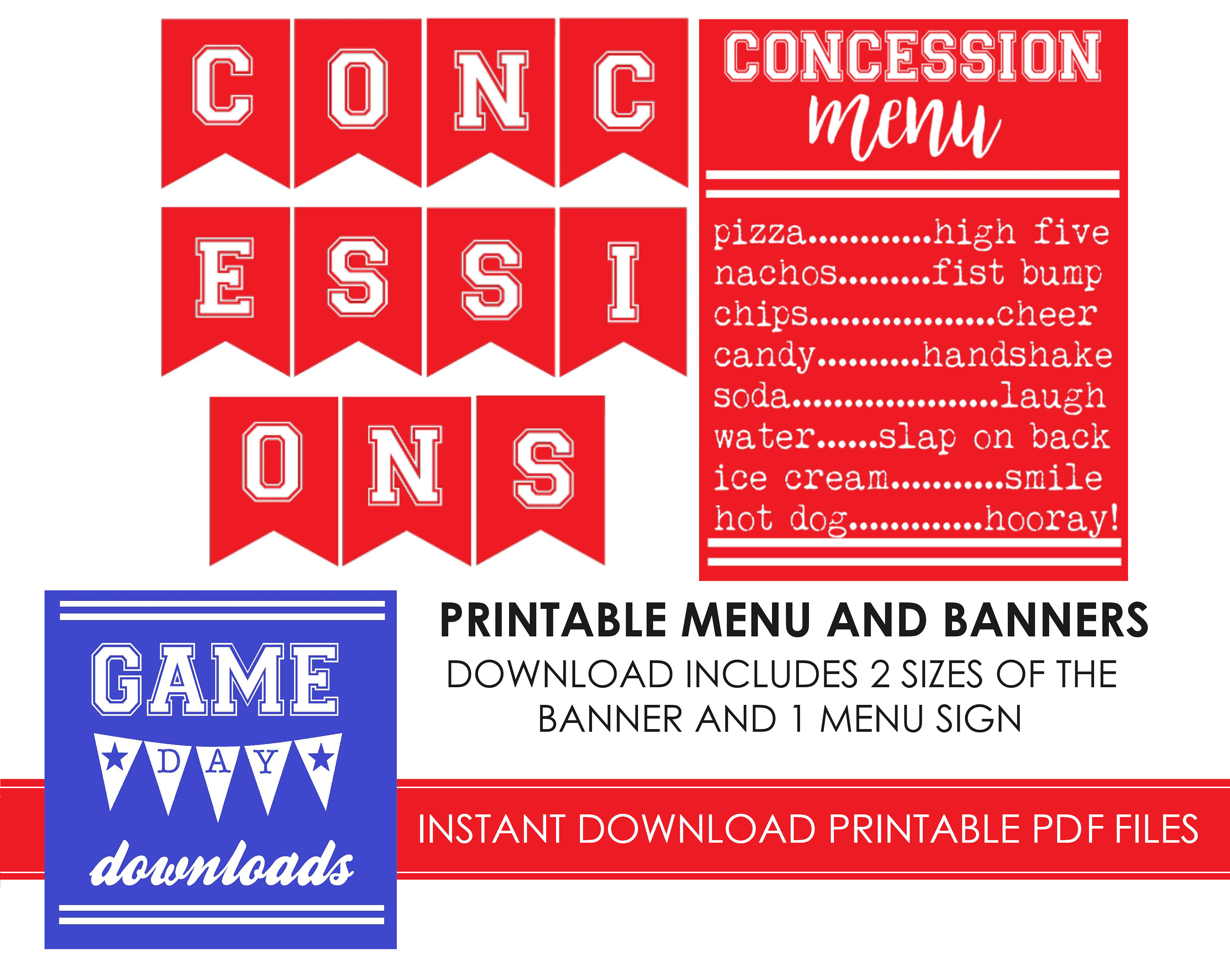 DIGITAL Red Concessions Banner and Menu Sign Poster Sports Decoration ...