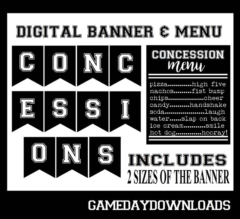 DIGITAL Black Concessions Banner and Menu Sign Poster Sports Decoration ...