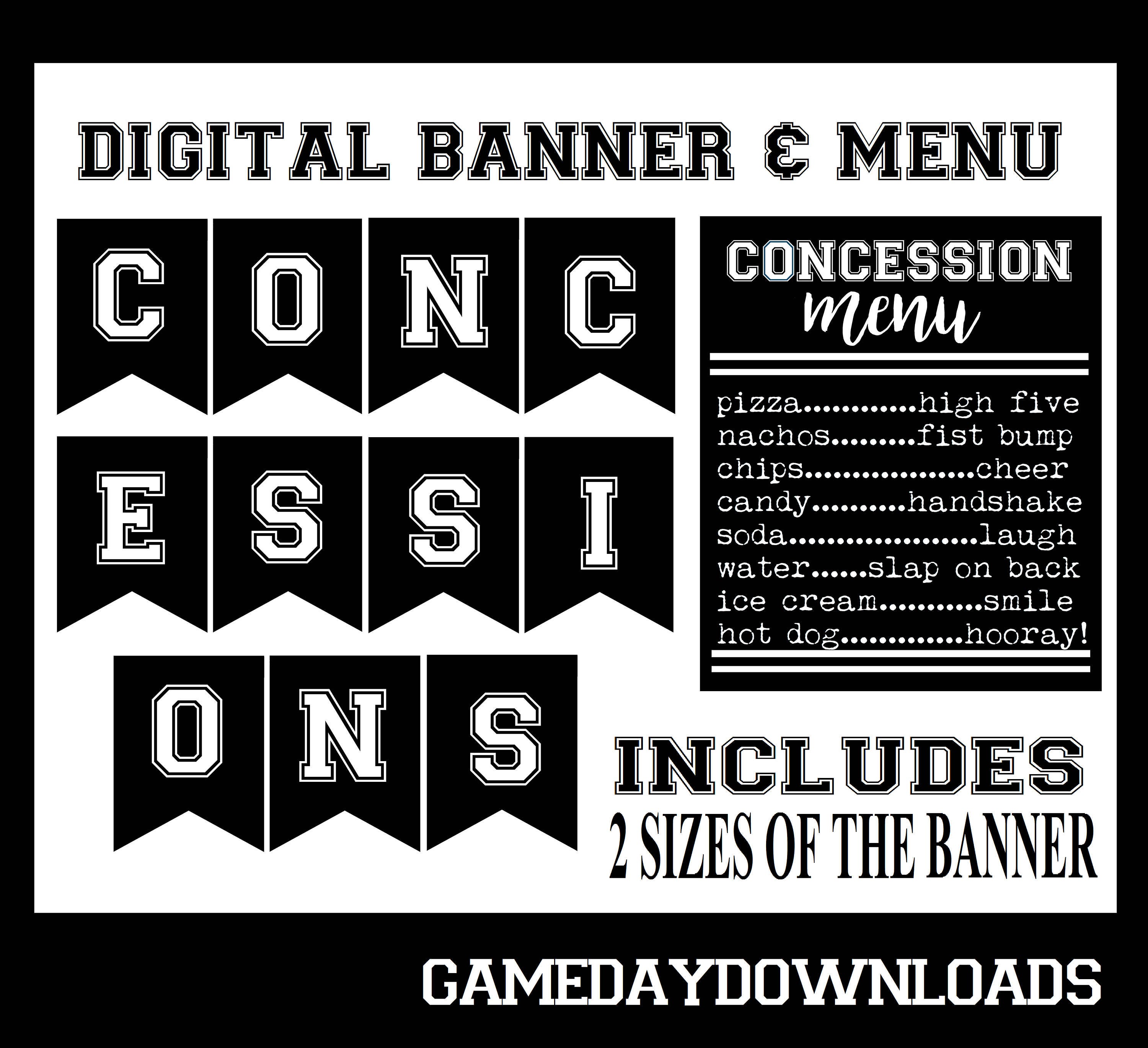 DIGITAL Black Concessions Banner and Menu Sign Poster Sports Decoration ...