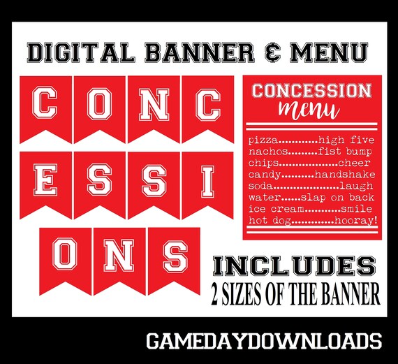 DIGITAL Red Concessions Banner and Menu Sign Poster Sports - Etsy