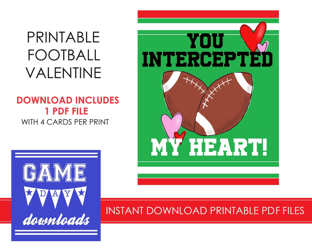 Printable Super Bowl Valentine Football Tag Card Instant Download Sport ...