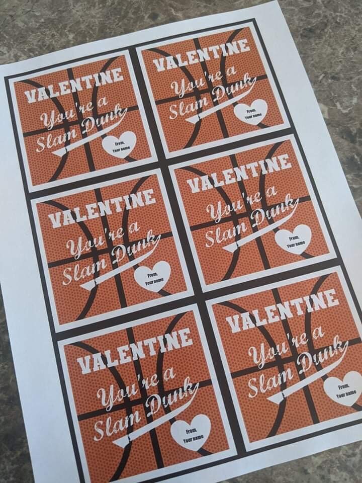 PRINTABLE Basketball Valentine Card Tag Instant Download Sports Team ...