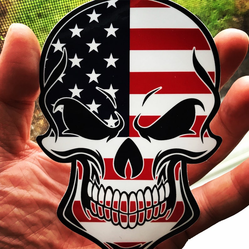 Skull Vinyl Decal American Flag Decals Patriotic Bumper - Etsy