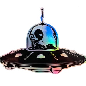 Holographic Alien Ufo Vinyl Decal Funny Alien Decal Alien - Etsy