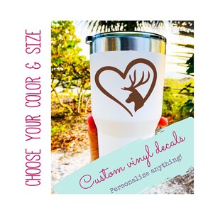 Deer Vinyl Decal - Whitetail Deer Sticker - Heart Wall Decal, Deer Yeti ...