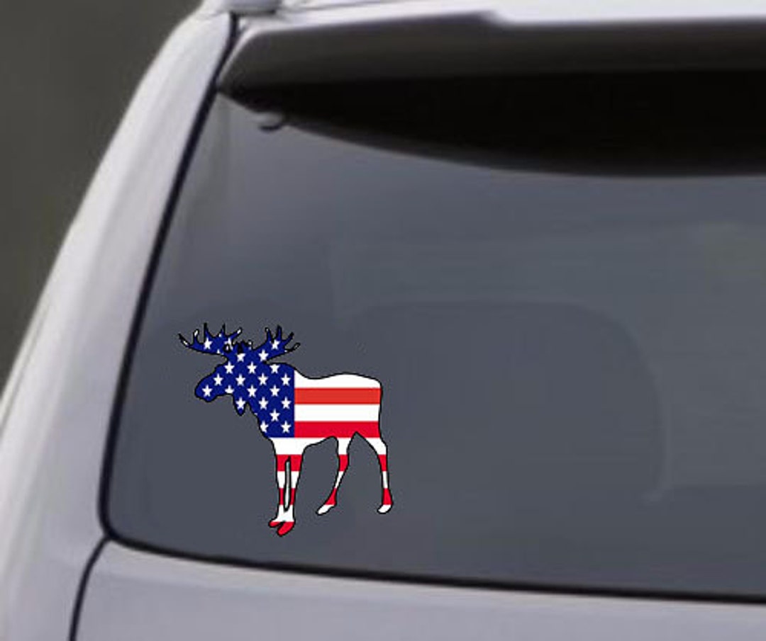 American Flag Moose Decal - American Flag Moose Sticker - Moose Car ...