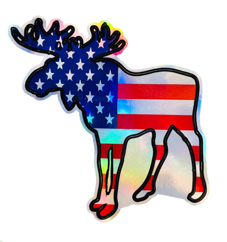 Holographic American Flag Moose Vinyl Decal Moose Decal - Etsy