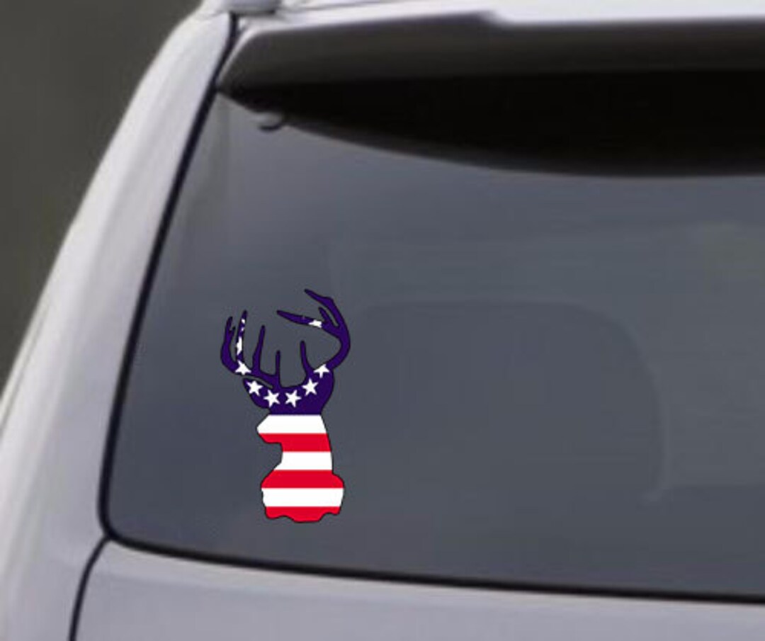 Whitetail Deer Silhouette With AMERICAN Flag Hunter Vinyl Decal Sticker ...