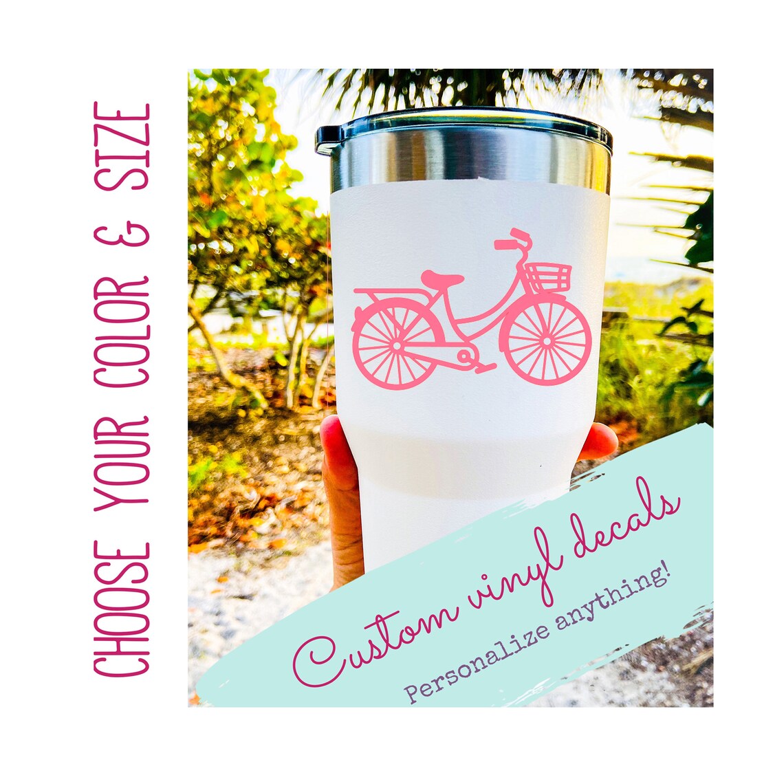 Beach Cruiser Bike Decal Bicycle Sticker Yeti Tumblers Cup | Etsy
