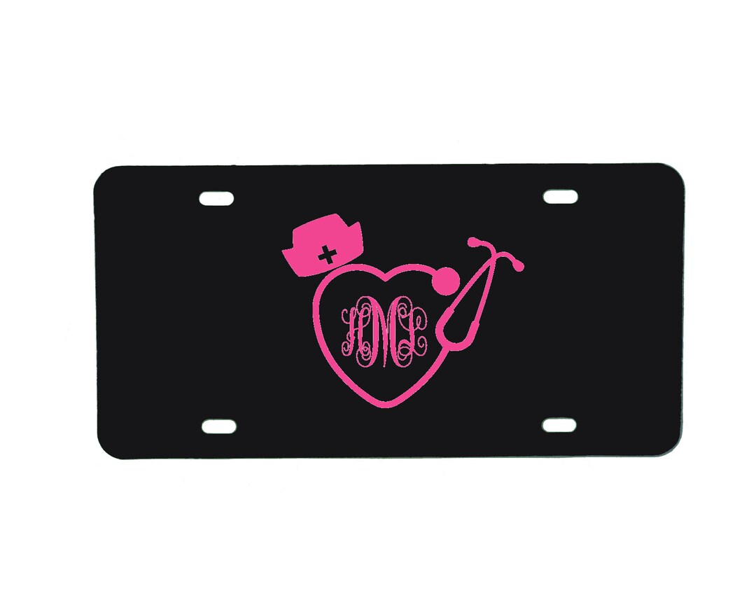 Personalized Nurse Vanity Plate Monogrammed Front License Plate Auto Accessory Rn Heart