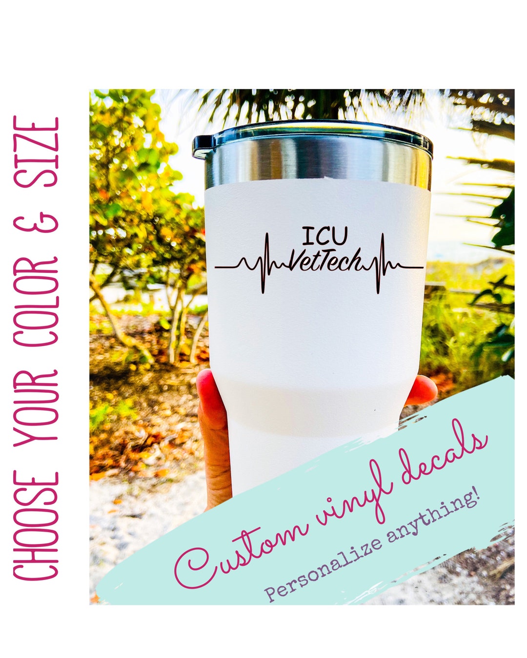 Custom ICU Vet Tech Vinyl Decal, Vet Tech Heart Beat Sticker ...