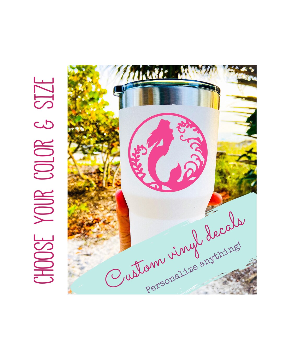 Mermaid Vinyl Decal - Mermaid Wall Decal, Beach Bumper Sticker, Custom ...