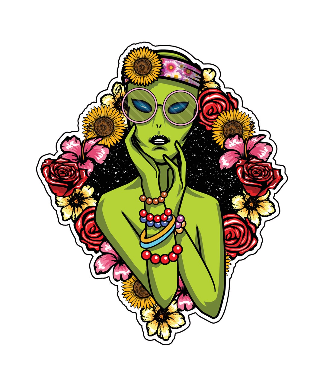 Alien Hippy Girl Vinyl Decal, Alien Decal, Alien Bumper Sticker, for ...