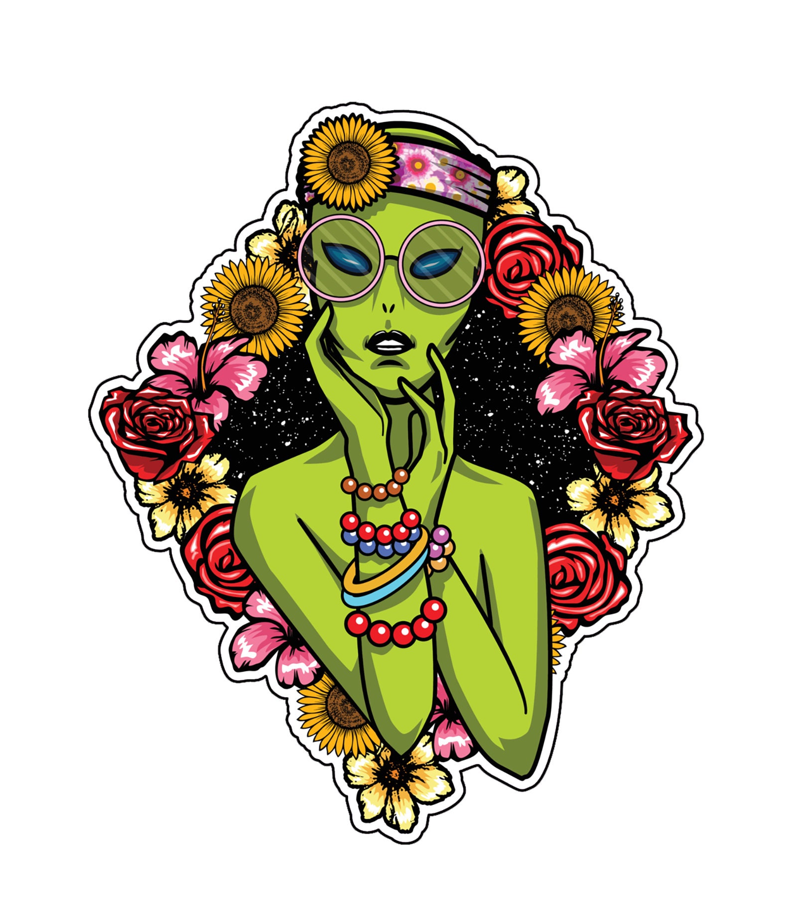 Alien Hippy Girl Vinyl Decal, Alien Decal, Alien Bumper Sticker, for ...