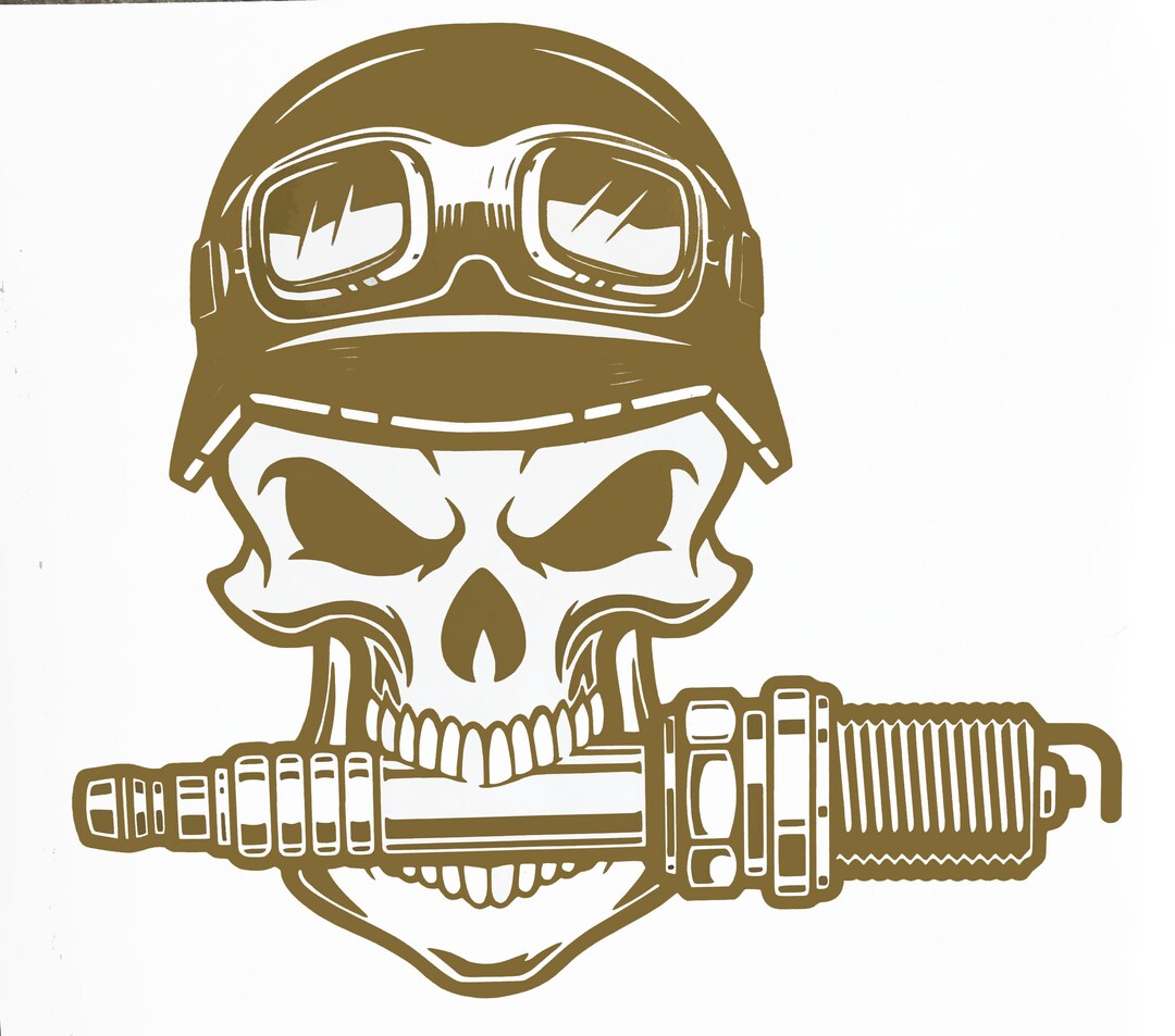 Custom Vinyl Mechanic Skull Spark Plug Decal, Skull Bumper Sticker, for ...
