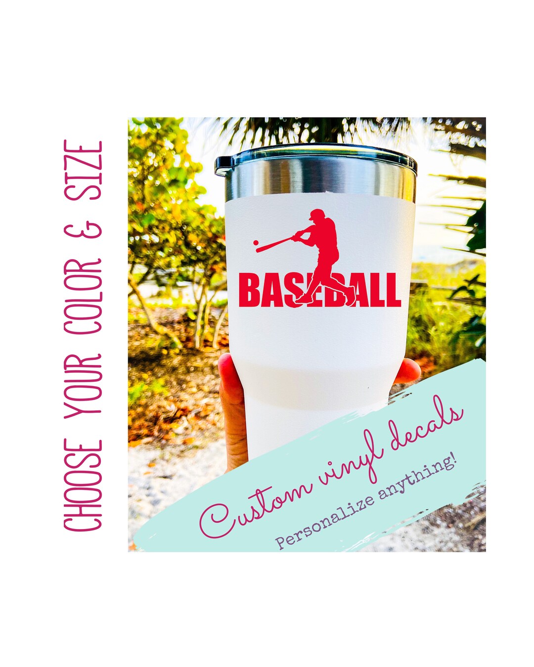 Custom Baseball Decal, Baseball Sticker, Yeti Tumblers Cup Laptop Truck ...