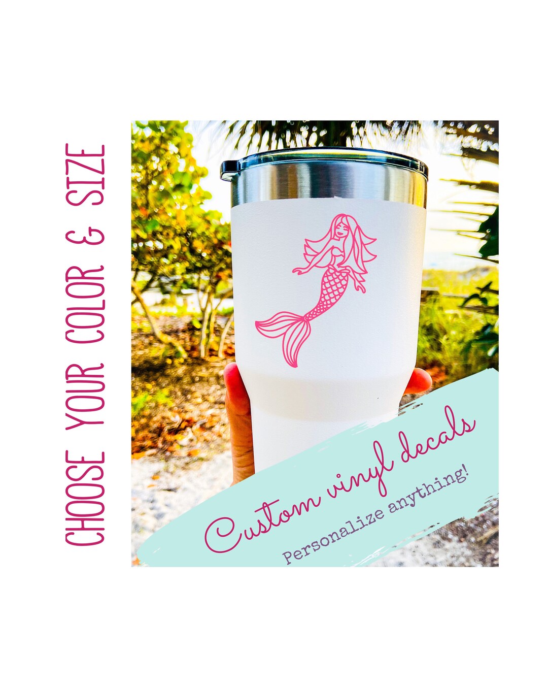 Mermaid Vinyl Decal, Mermaid Cup Decal - Pretty Mermaid Sticker- Custom ...