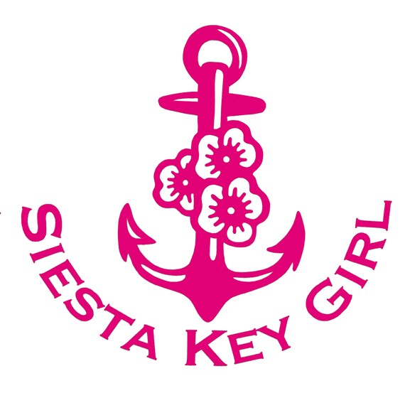 Siesta Key Girl Anchor Decal Beach Sticker Hibiscus | Etsy