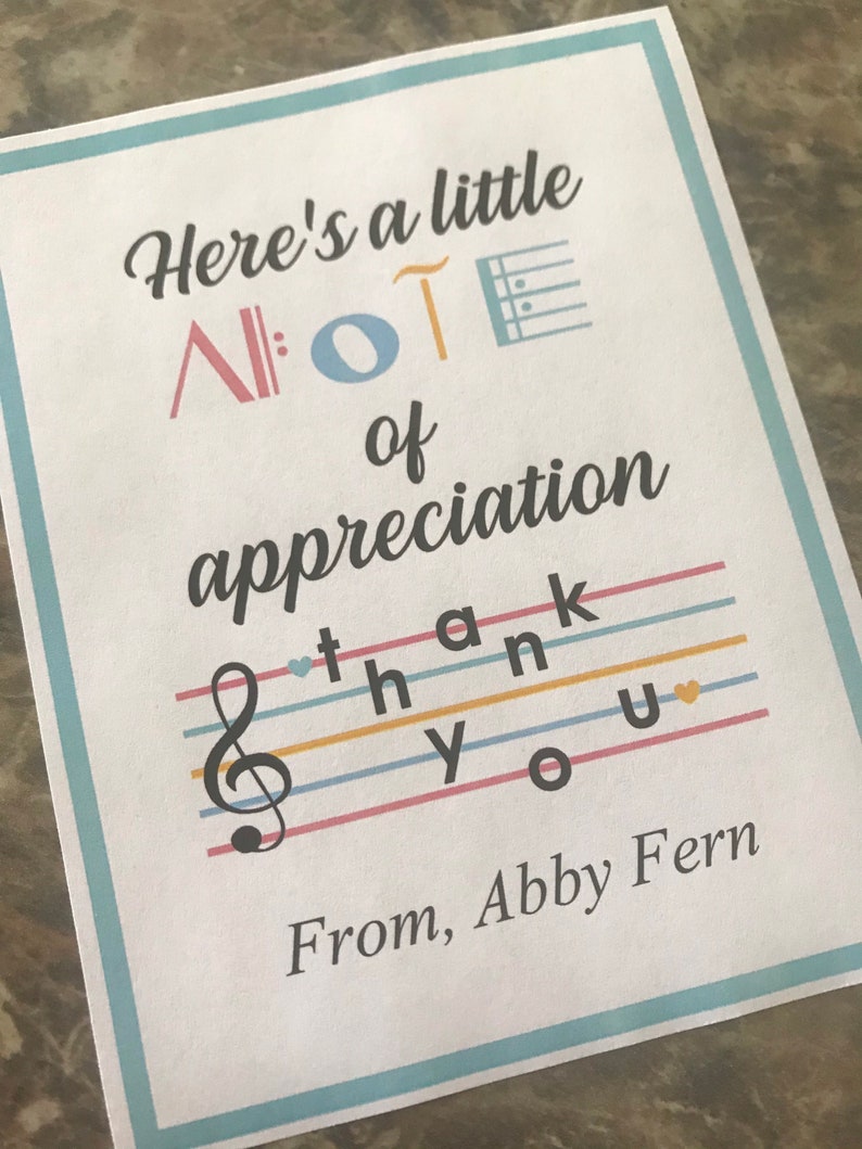 Printable DIGITAL Music Teacher Note of Appreciation Tag Piano - Etsy