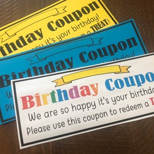 Printable DIGITAL Birthday Coupon Treat School Primary Elementary Gift ...