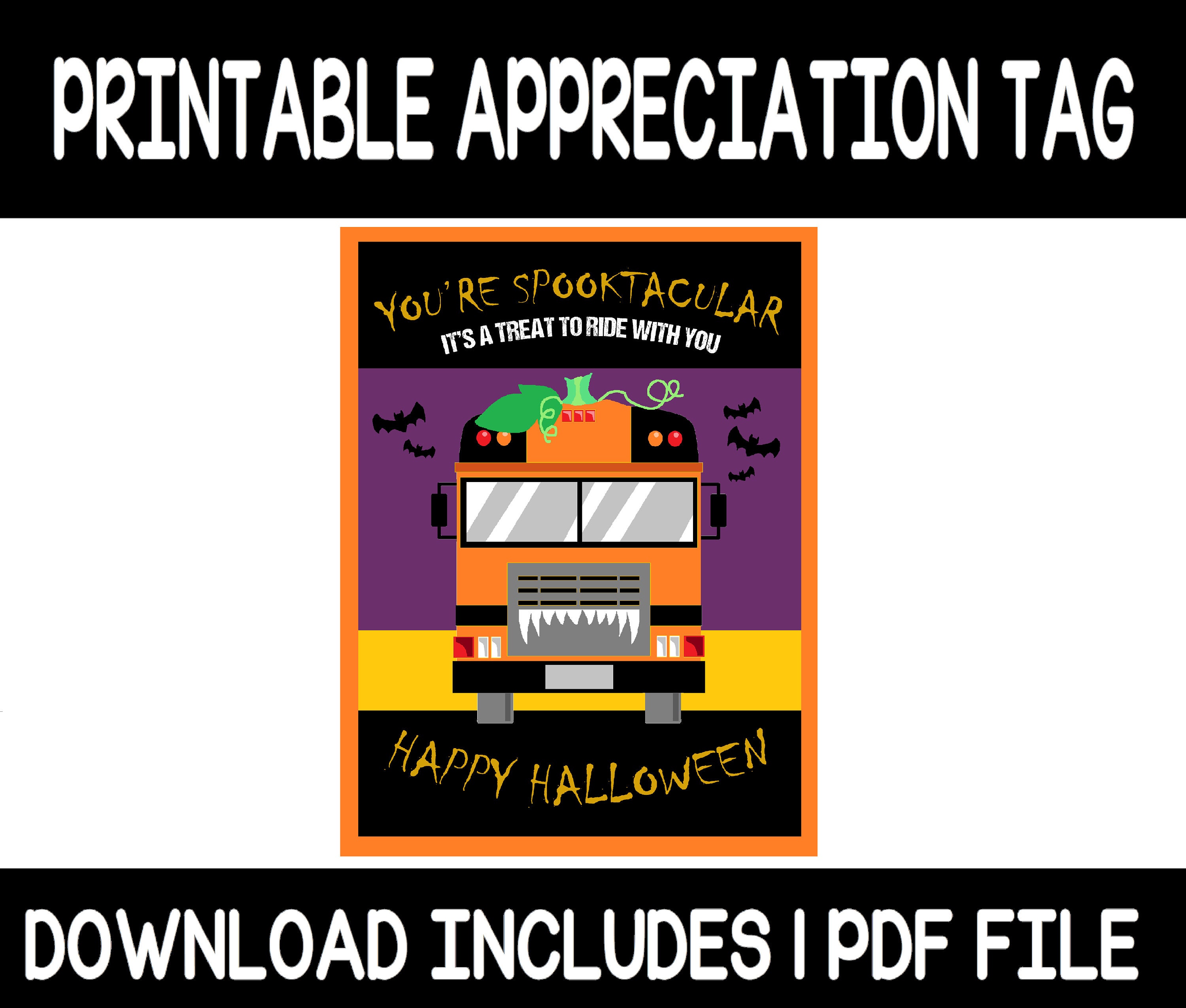 PRINTABLE School Bus Halloween Spook Treat Tag Instant Download School ...
