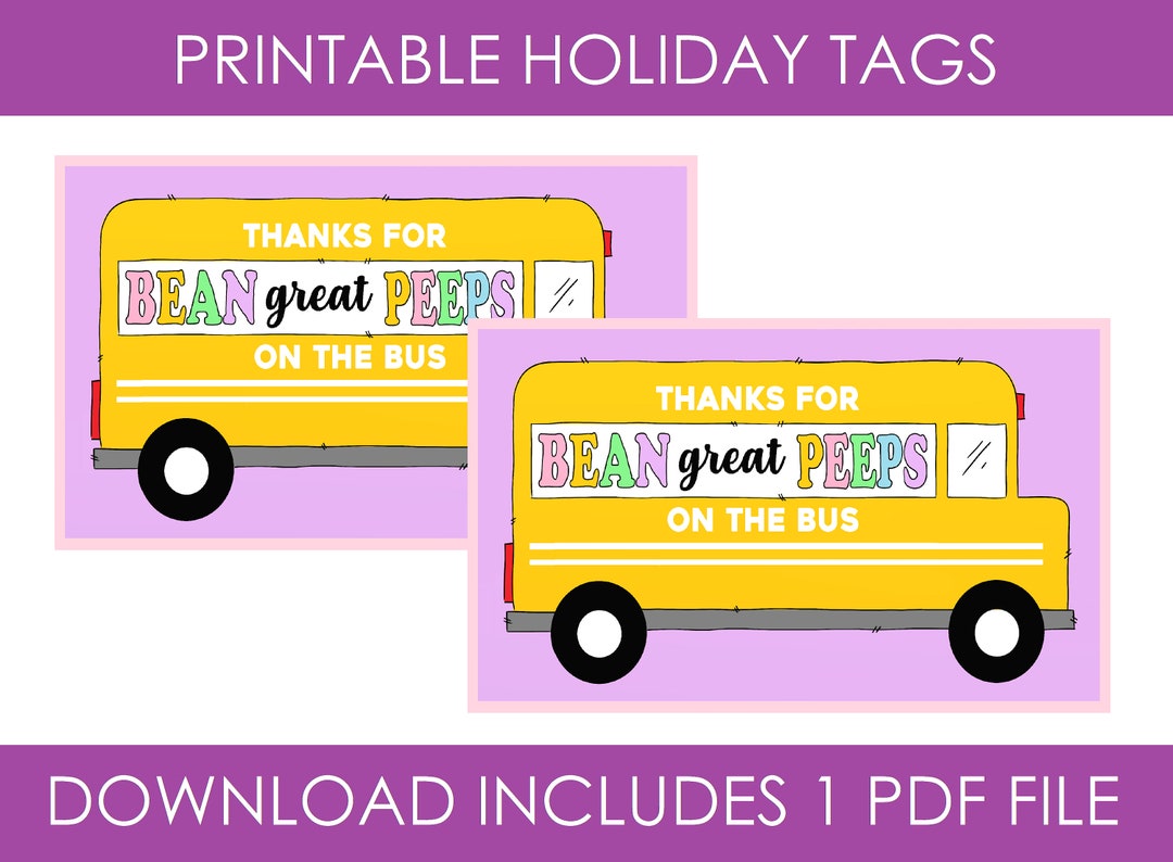 Printable School Bus Easter Jelly Bean Peeps Tag Instant Download PDF ...