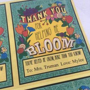 DIGITAL Seed Packet Bloom Thank You Gift Tag DIY EDITABLE Teacher ...