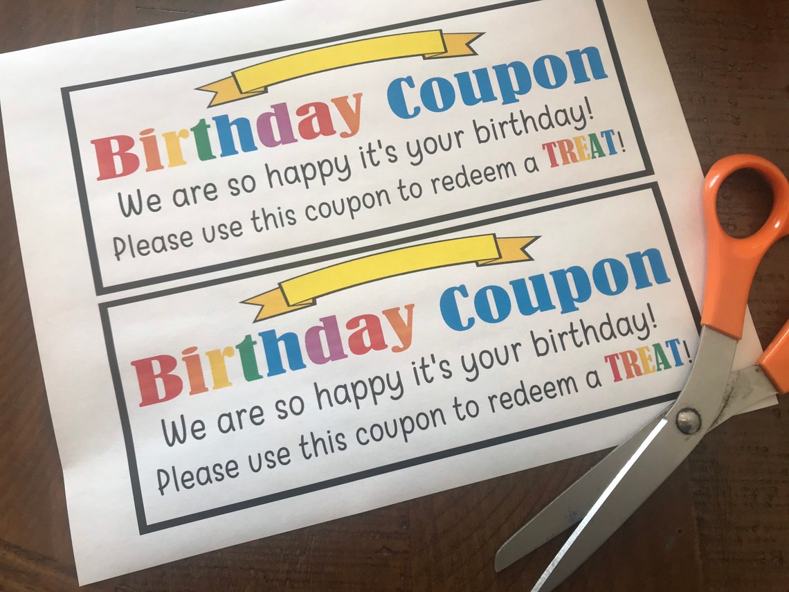 Printable DIGITAL Birthday Coupon Treat School Primary Gift | Etsy