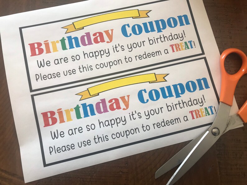 Printable DIGITAL Birthday Coupon Treat School Primary Elementary Gift ...