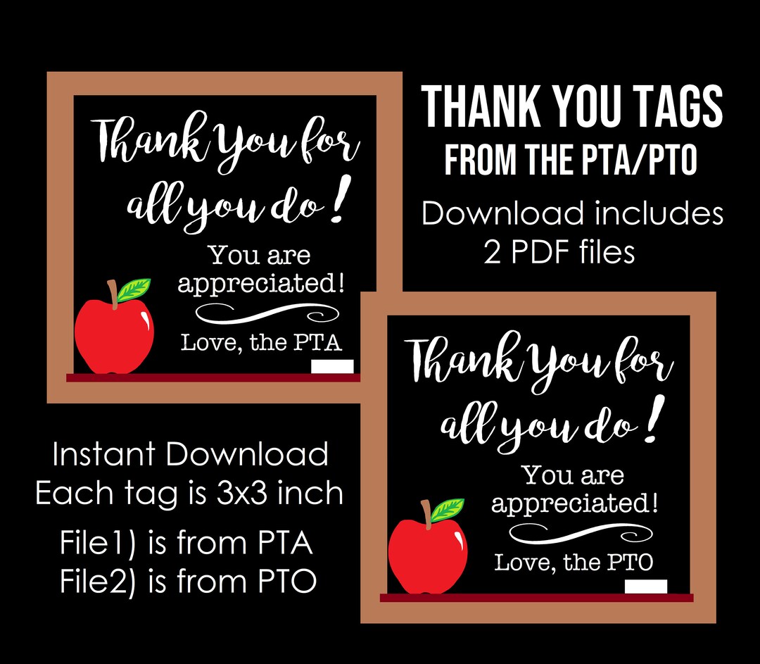 DIGITAL Thank You Tags From the PTA and the PTO 3x3 Inch Tags Instant ...