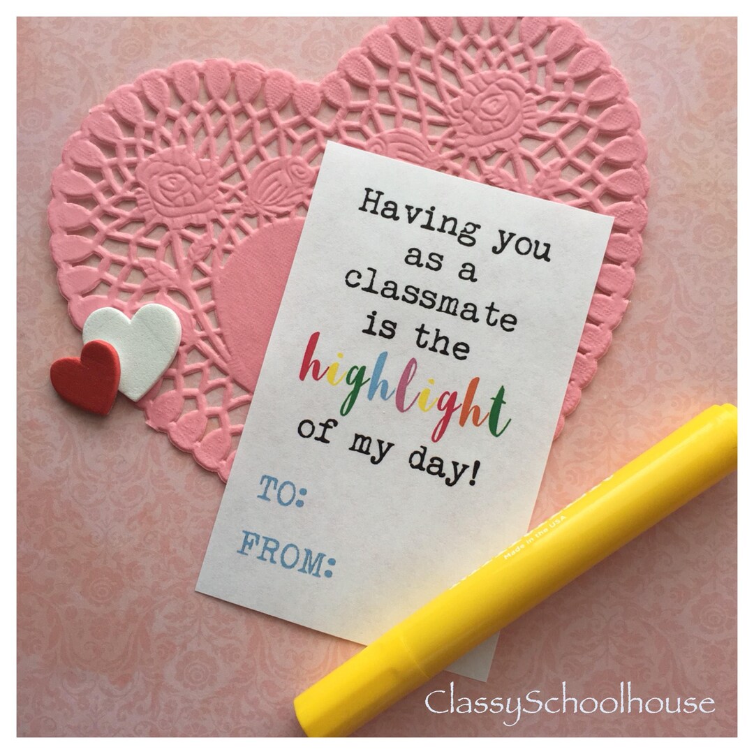 Digital School Valentine Highlight Tag Card PDF Instant Download Having ...