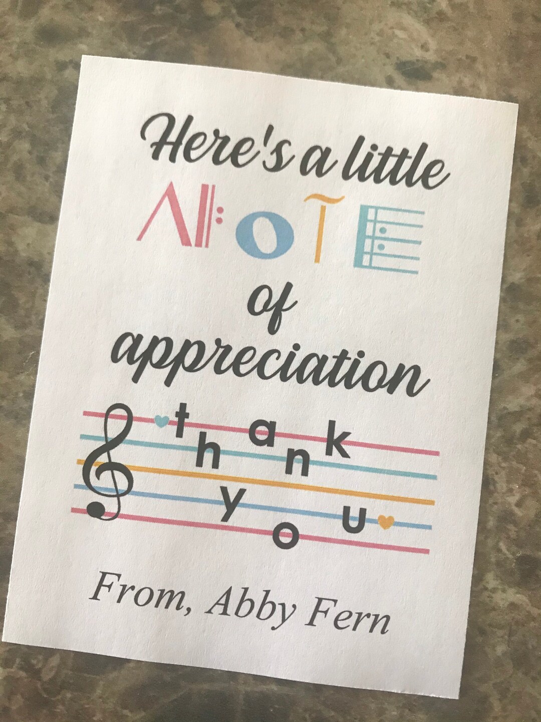 Printable DIGITAL Music Teacher Note of Appreciation Tag Piano ...