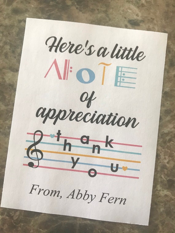Printable DIGITAL Music Teacher Note of Appreciation Tag Piano | Etsy